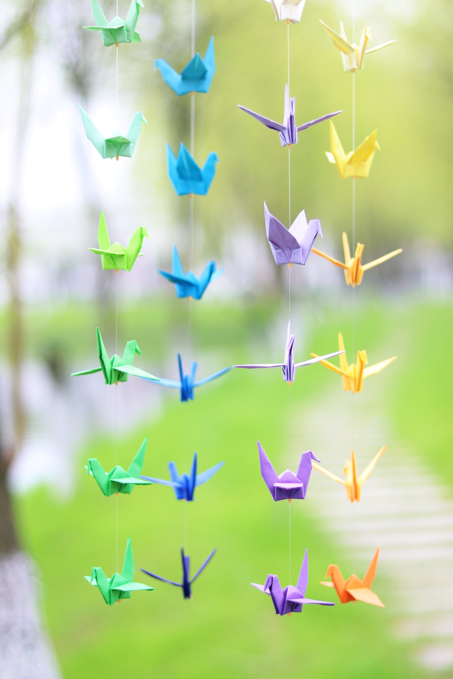 100 Cranes-10 Strands/10 Cranes Each Blue Shade Origami Paper Crane ...
