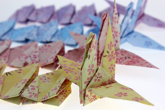 100 Origami Paper Cranes SUKURA Flower Design Pattern Mixed 4 | Etsy