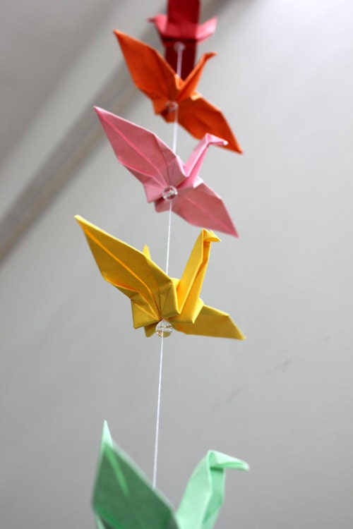 Baby Crib Mobile Origami Paper Crane Colorful Rainbow Cranes for Room ...