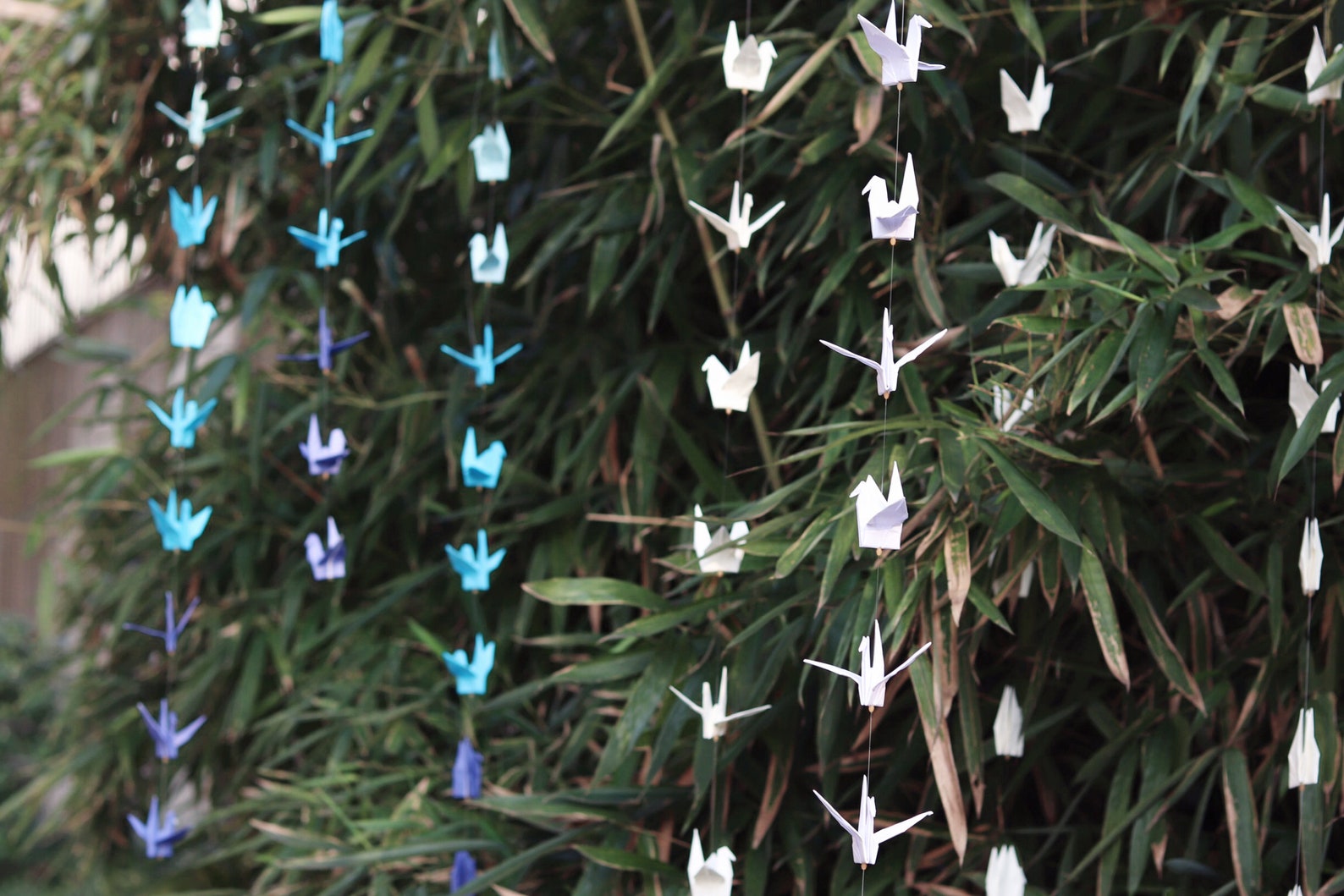 100 Cranes-10 Strands/10 Cranes Each Blue Shade Origami Paper Crane ...