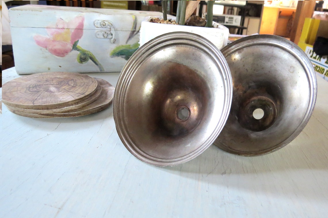 Vintage Large Gold Painted Brass Bell Shaped Canopies. Ceiling Canopies ...