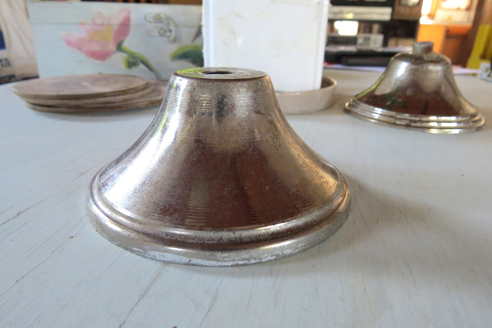 Vintage Large Gold Painted Brass Bell Shaped Canopies. Ceiling Canopies ...