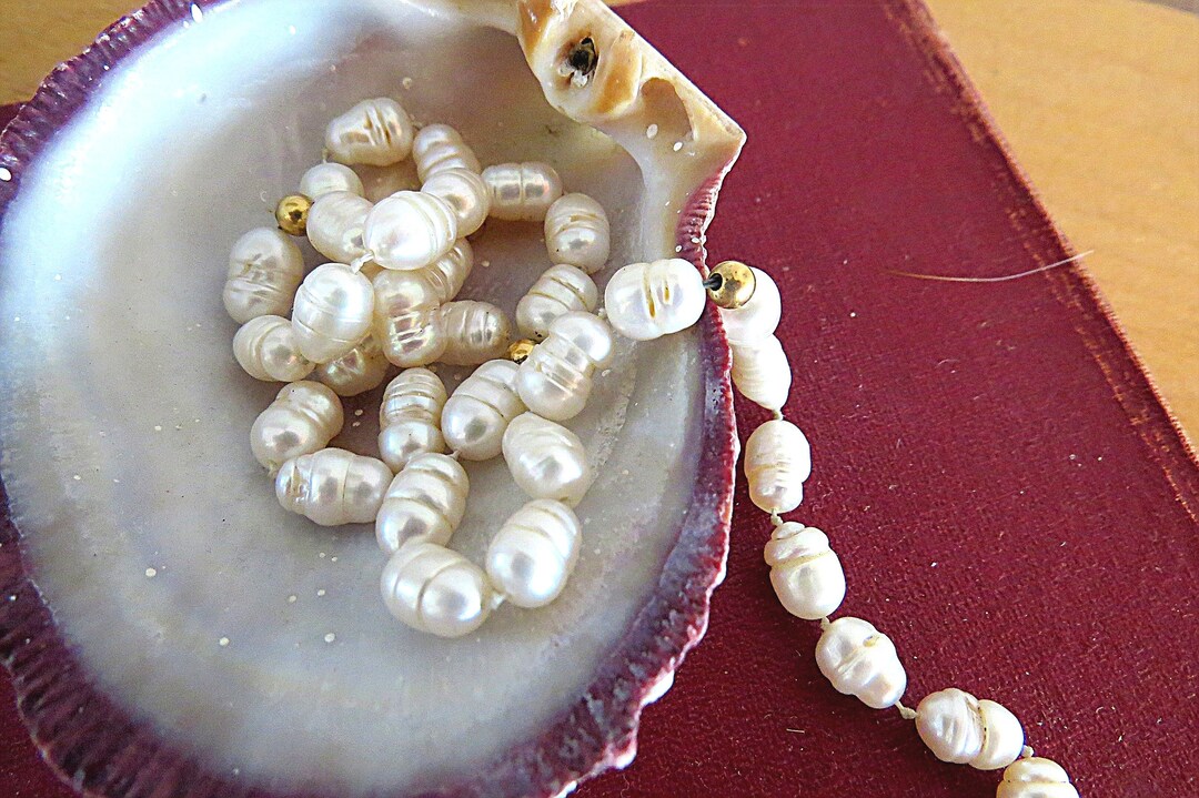 Vintage Oval Ringed Pearls and Gold Beads Partial Necklace. Needs ...