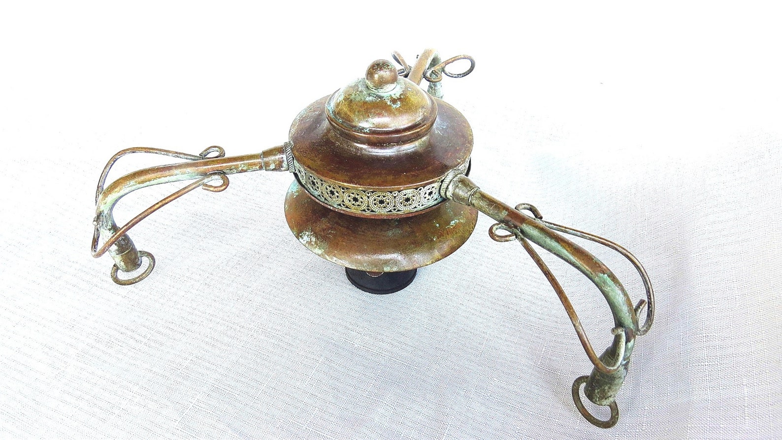 Copper Delicate Ornate 3 Branch Filigree Lamp. Vintage Pendant - Etsy