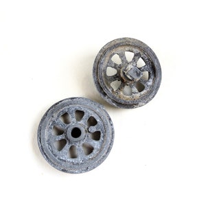 A Pair of Small Antique Like Pewter Wheels, Old Grey Metal Cartwheels ...
