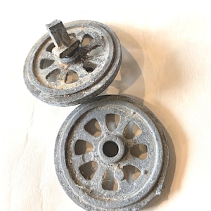 A Pair of Small Antique Like Pewter Wheels, Old Grey Metal Cartwheels ...