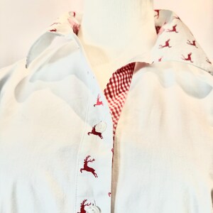 Lg 8 LEAPING STAG BLOUSE Shirt, Red Deer Collar & Cuffs, White 100% ...