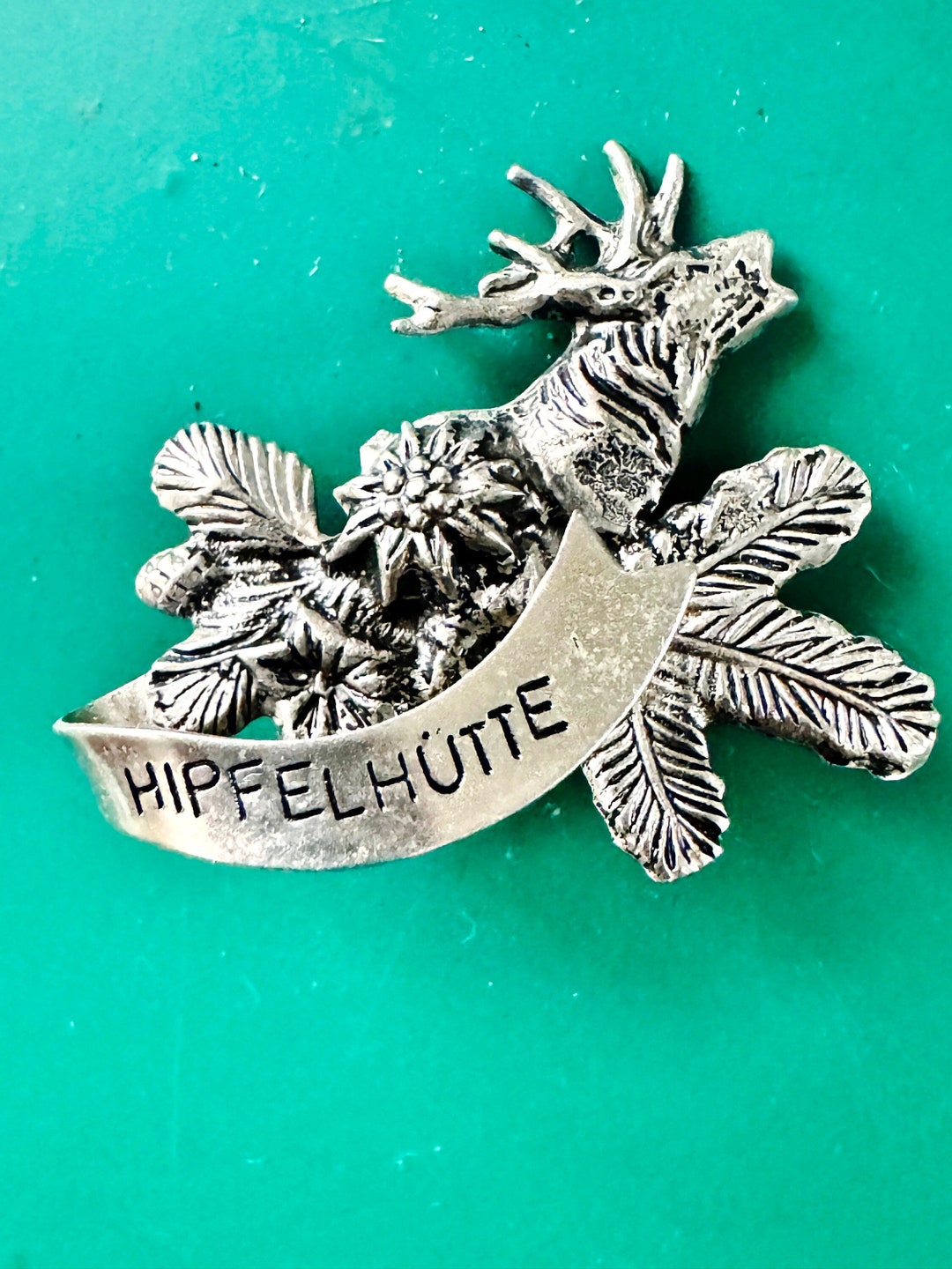 1960s ROARING STAG HAT Pin, Trachten Hat Pin, Edelweiss, Enzian ...