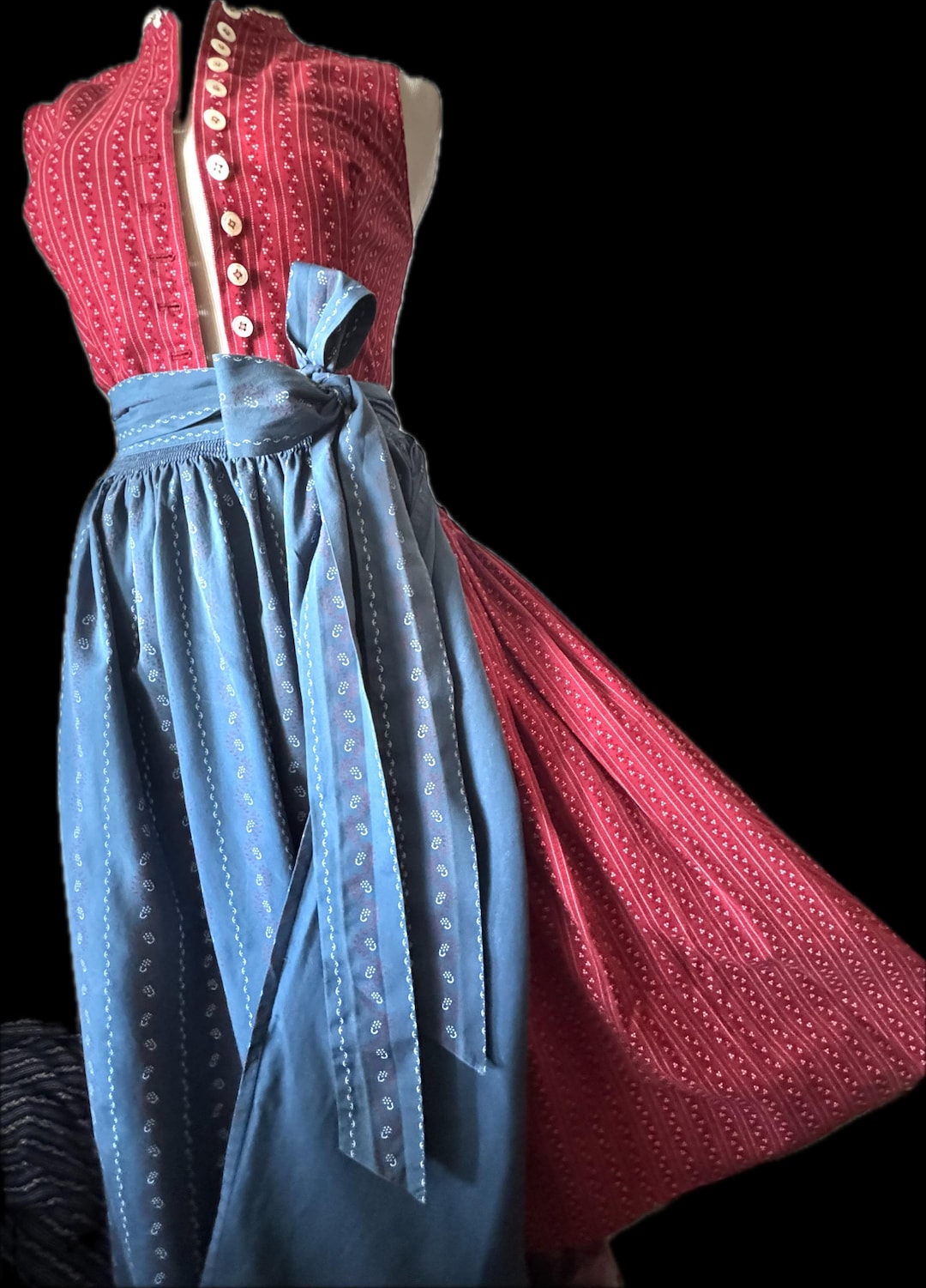 Xs Red Blue COTTON DIRNDL DRESS, Folk Art Patterns, Custome Made ...