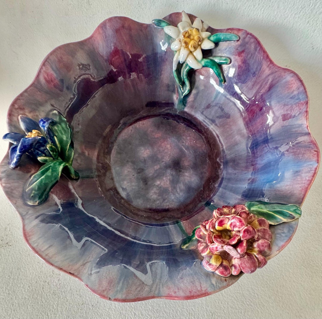 Vintage Austrian Ceramic Bowl: Alpine Flower Design, Multicolored Glaze ...