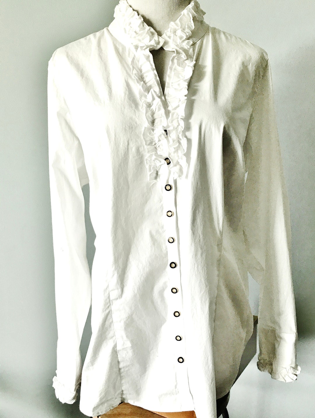 XXL RUFFLED, STAG Horn Buttons, Trachten Blouse, Stretch Cotton ...