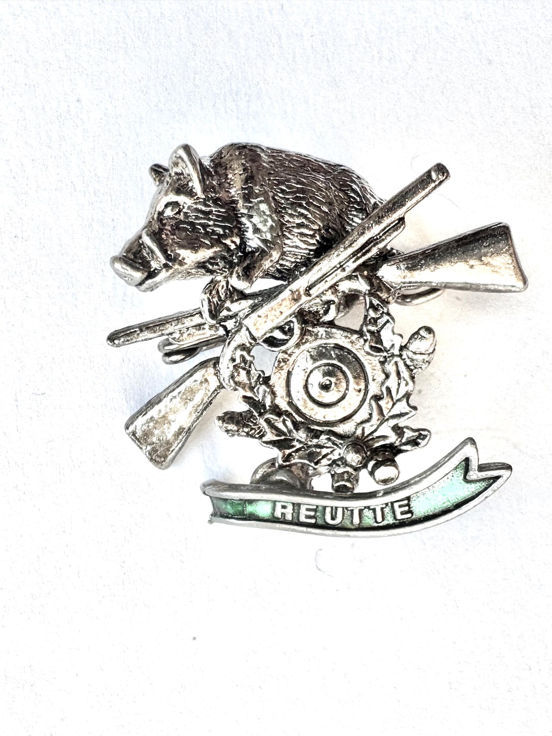 WILD BOAR Old GERMAN Hat Pin, Lapel Pin, Crossed Rifles, Target and Oak ...