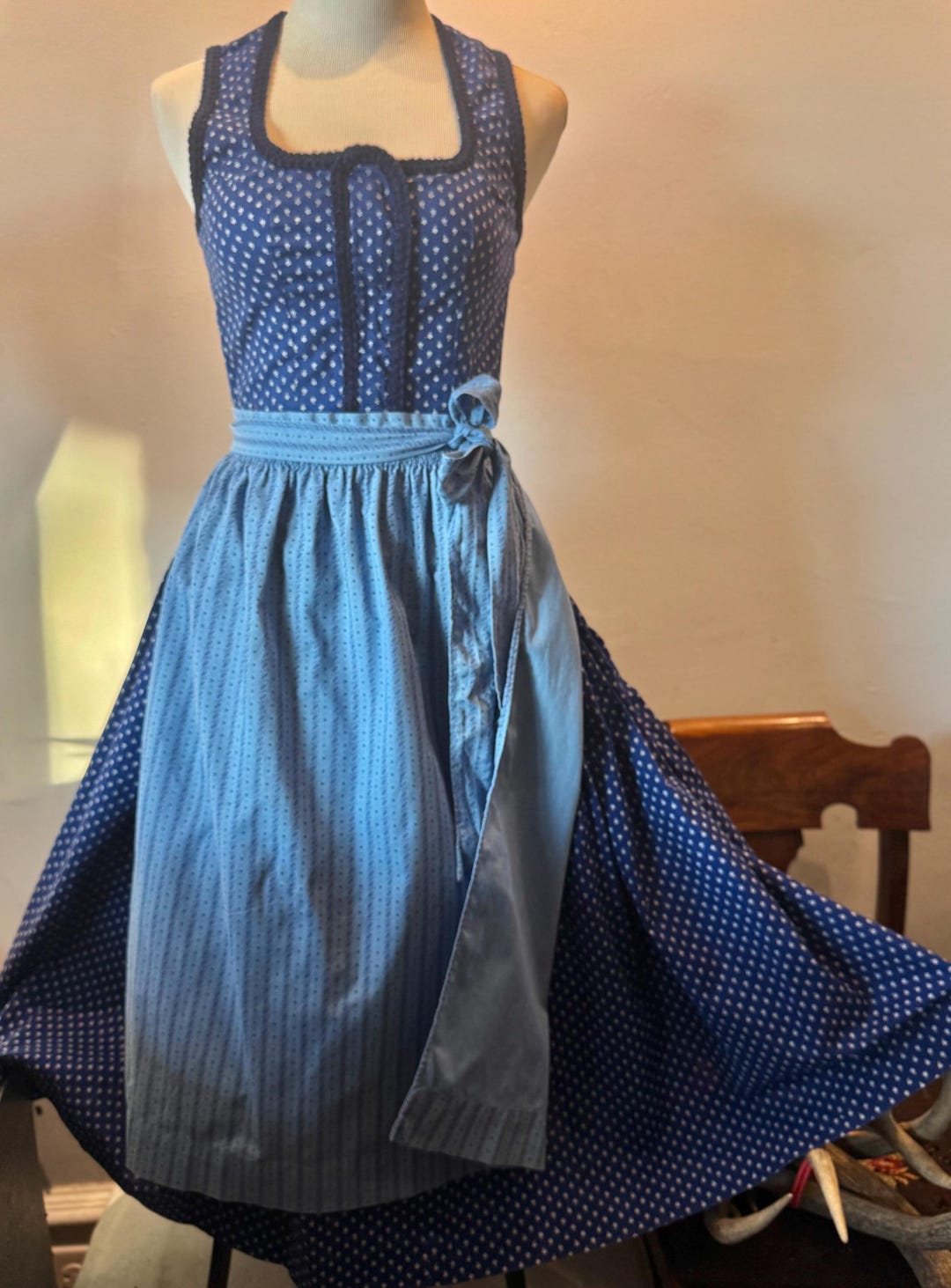 COTTON DIRNDL TRACHTEN Dress, Dark Blue Dirndl, Blue Apron, German ...