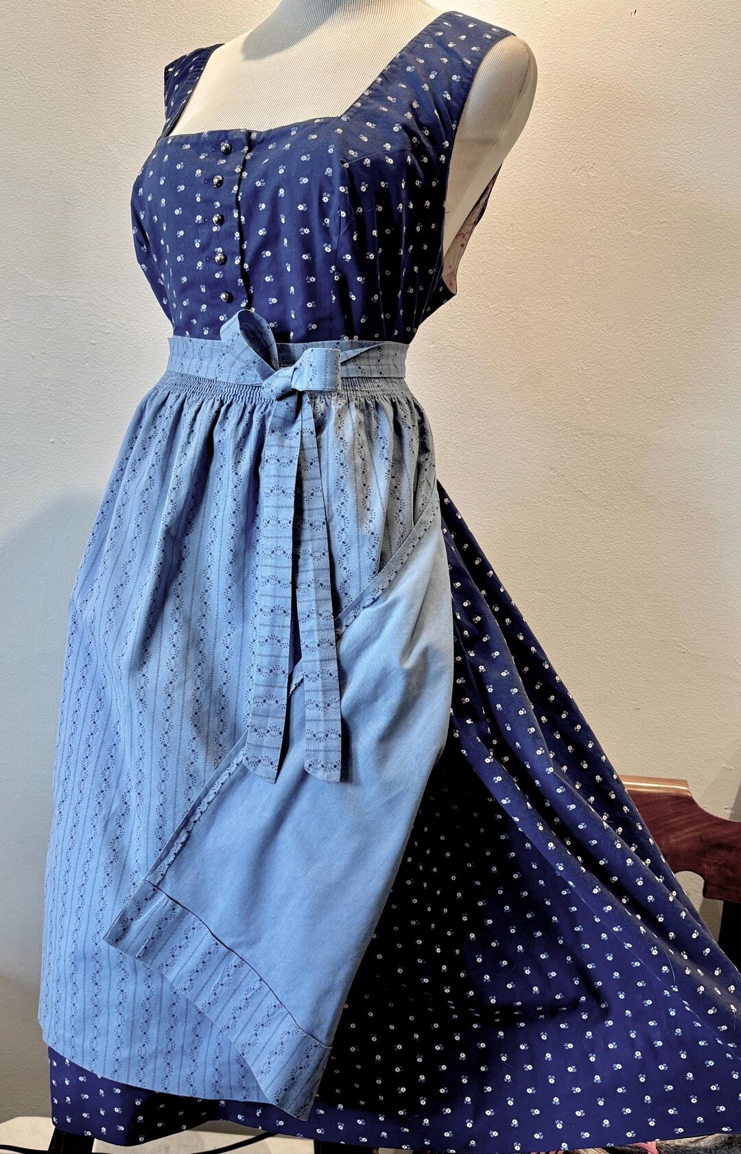 Blue COTTON DIRNDL TRACHTEN Dress, Bavarian Austrian Dirndl, Dk Blue ...
