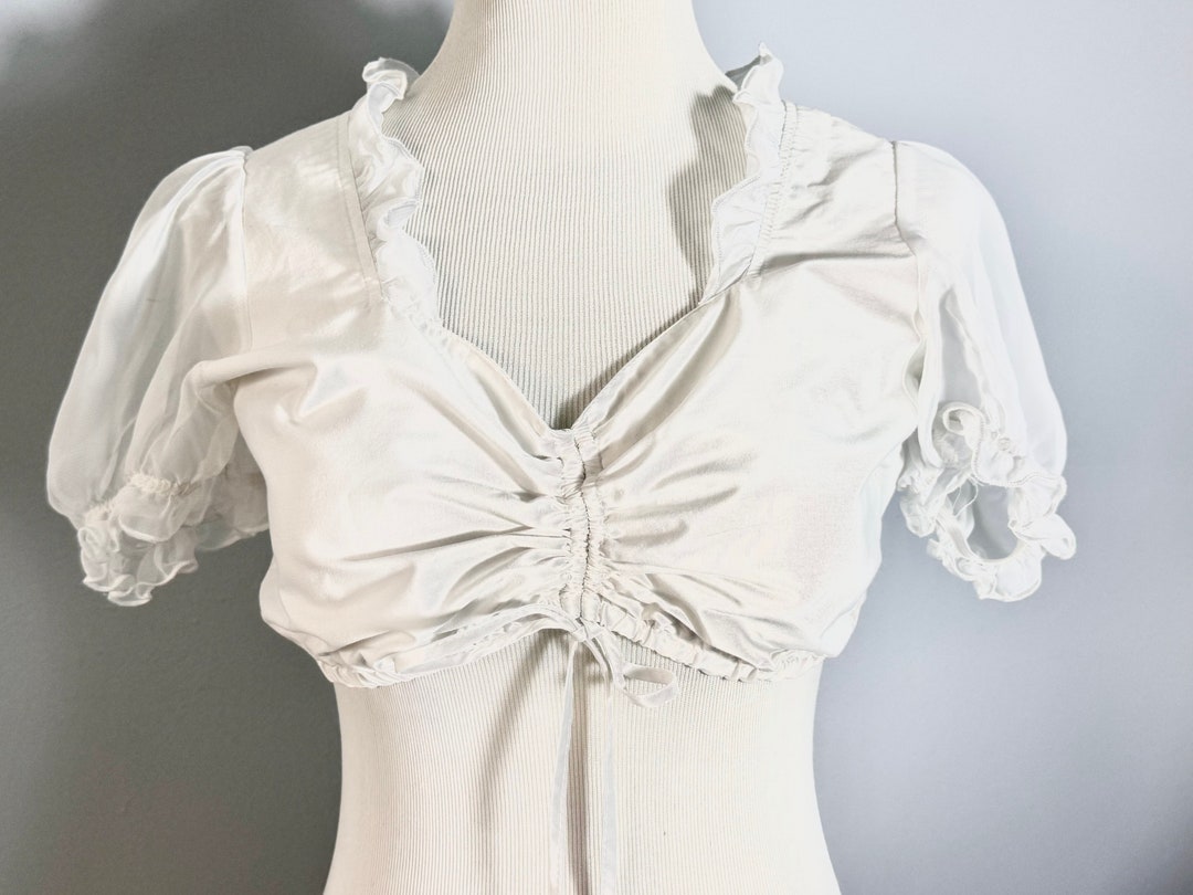 CROPPED DIRNDL BLOUSE, See Through Puff Sleeves, Ruffled Neckline ...