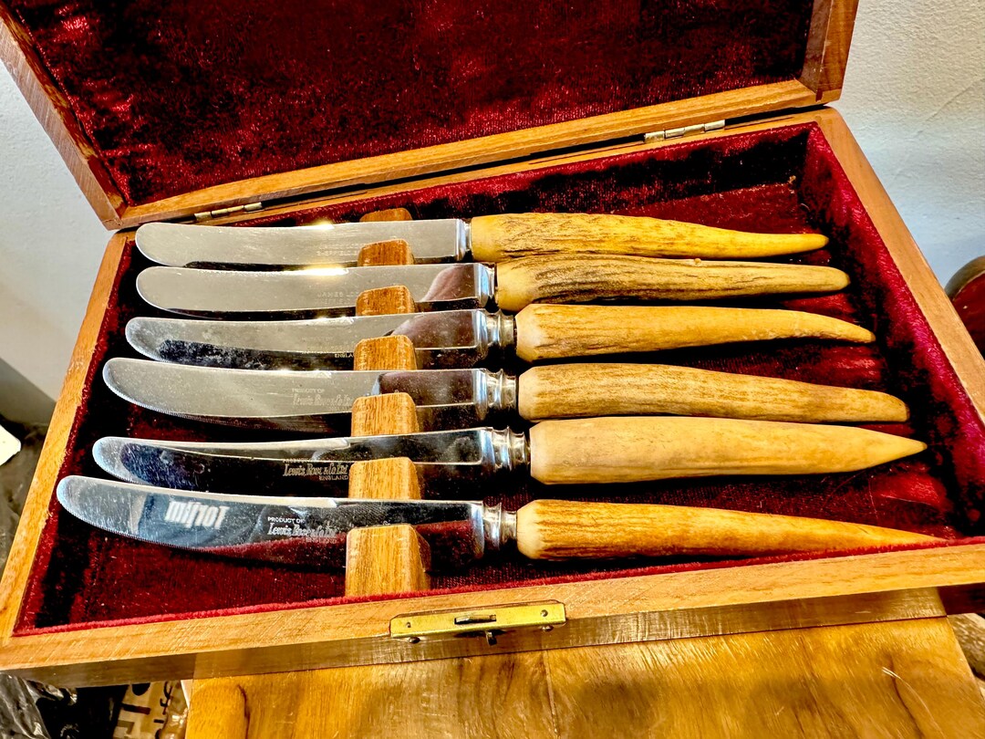 English STAG Horn HANDLE KNIVE Set, Antler Handles, J Lodge Sheffield ...