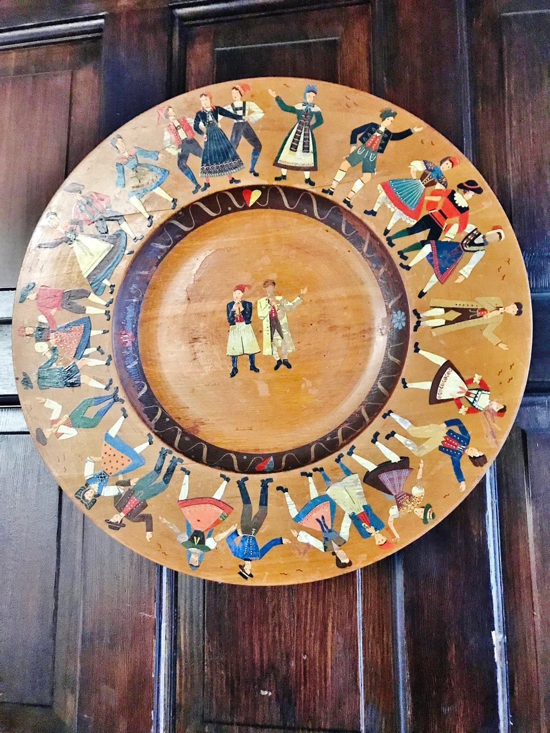15 Old HAND PAINTED WOODEN Plate, Folk Art, German Trachten, Dirndl ...
