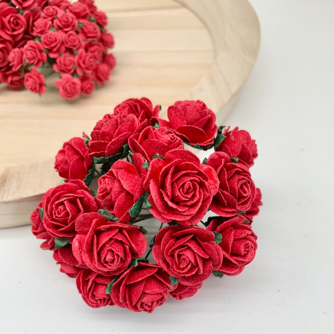 20 X Mulberry Paper Flowers Open Roses - 10mm, 15mm, 20mm or 25mm - Red ...