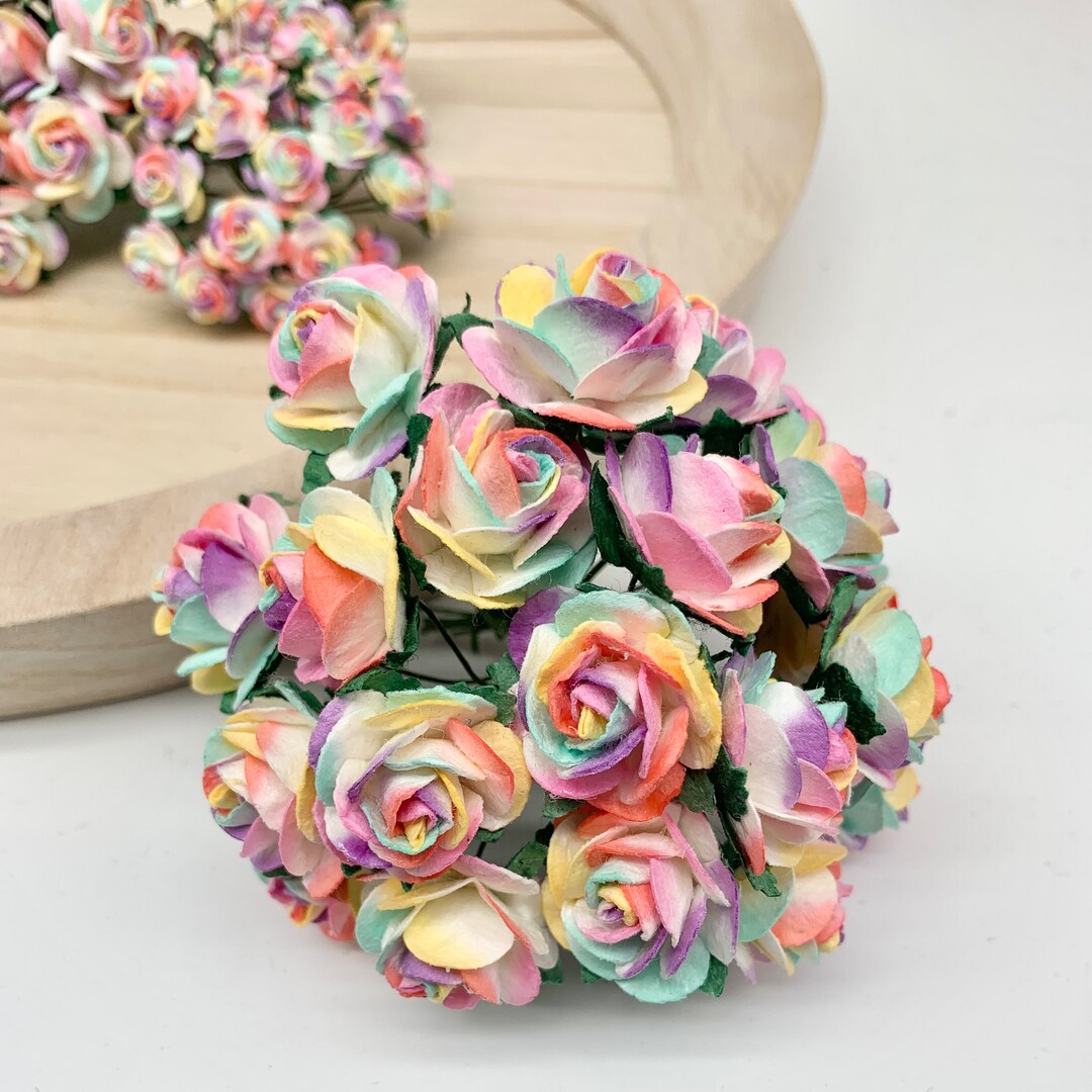 20 X Mulberry Paper Flowers Open Roses - 10mm, 15mm, 20mm or 25mm - Two ...