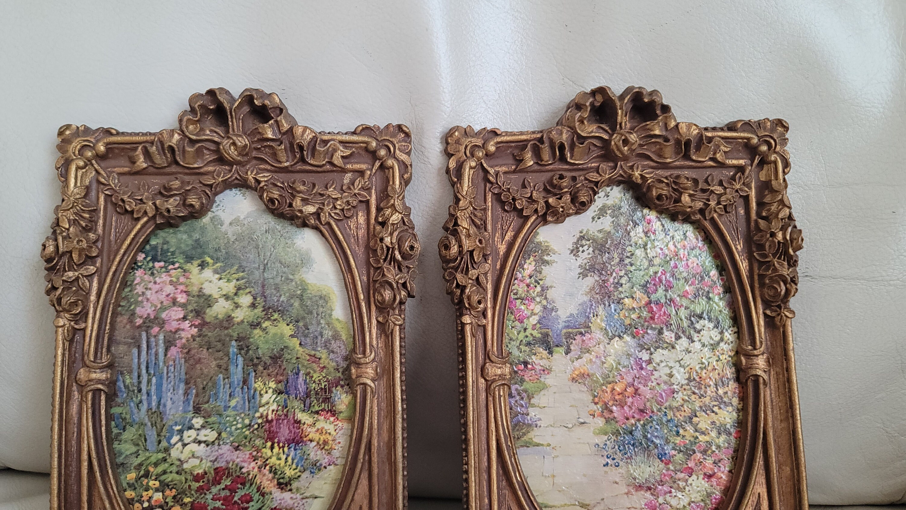 Vintage Syroco Wood Oleograph Floral Prints in an Ornate Wooden Frames ...