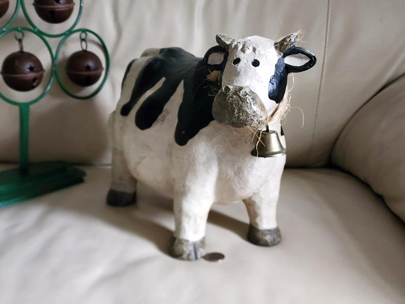 Vintage Pfaltzgraff Cow & Metal Christmas Tree With Bells, 1970s ...