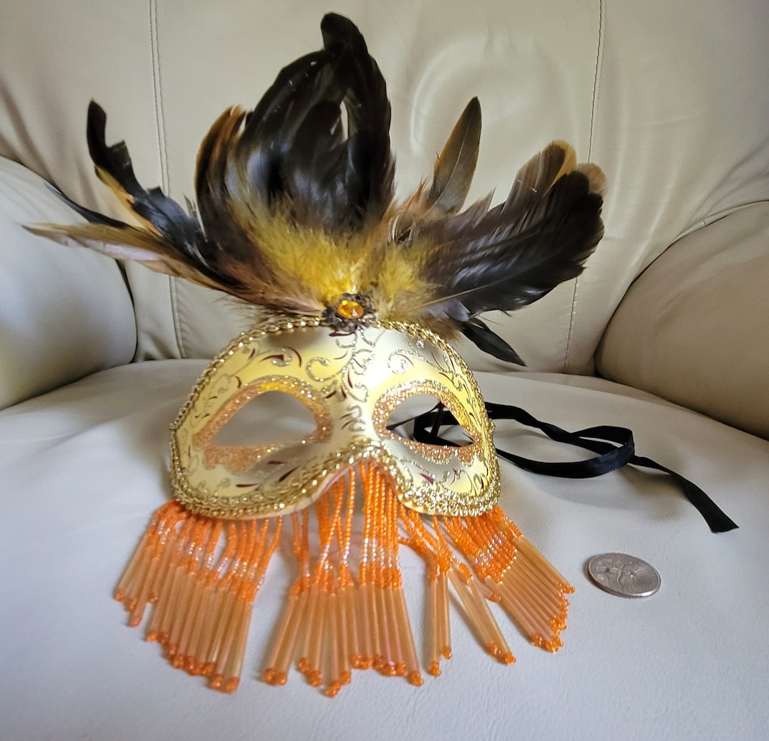 Venetian Style Masquerade, Festive Party Mask, Feathers and Beads ...