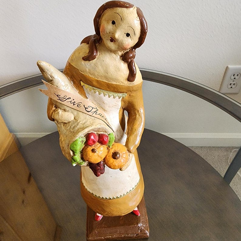 Nicole Sayre Thanksgiving Folk Art Sculpture 13" Cornucopia Woman 2006 ...