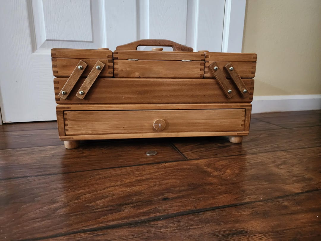 Large Wooden Storage Box Organizes With Multiple Unfolding Shelves and ...
