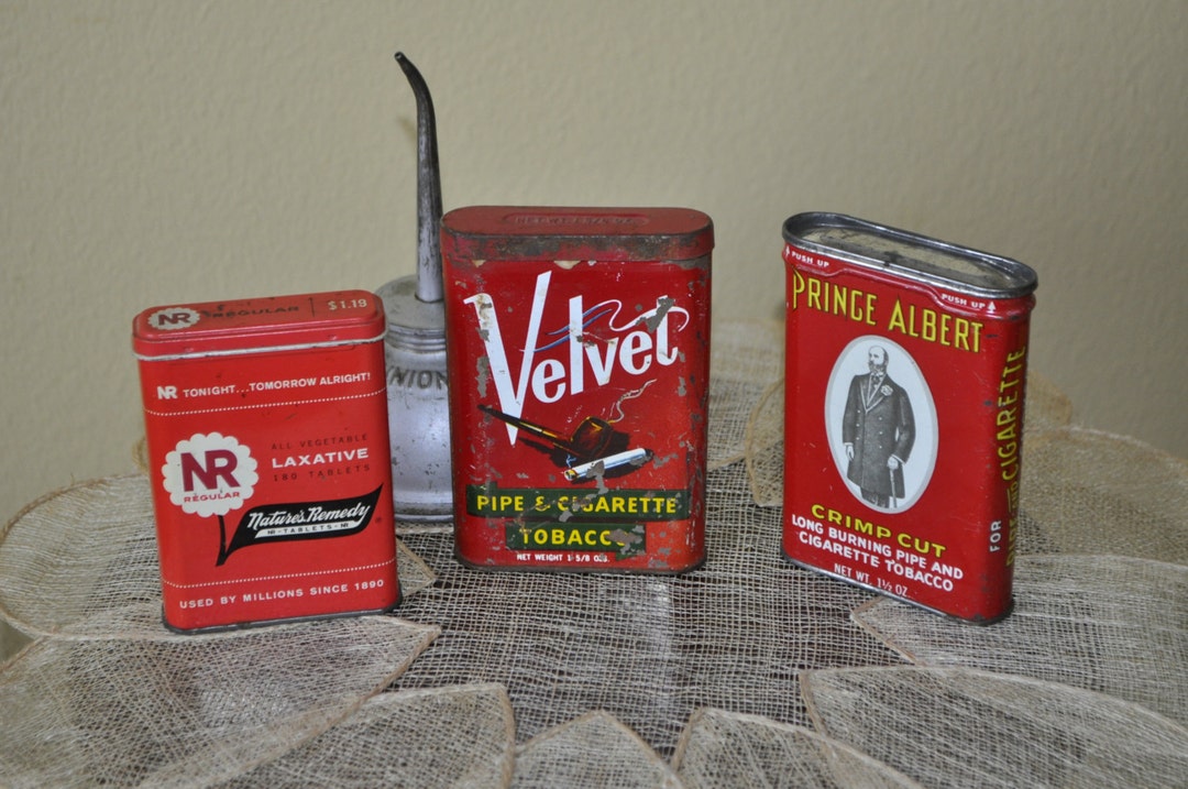 Set of 3 Tin Cans Tobacco Advertising and Laxative. Prince Albert Crimp ...