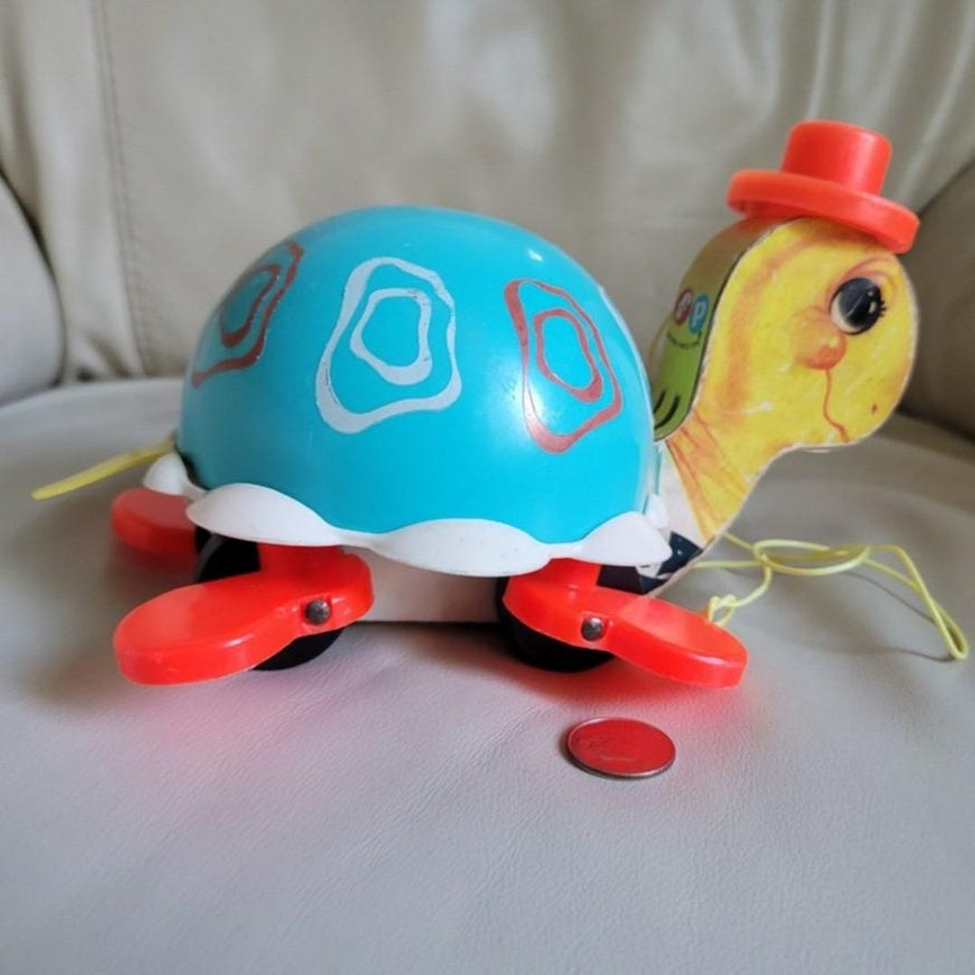 Vintage Fisher Price Pull Along Turtle Toy: Working Bell 1962 ...