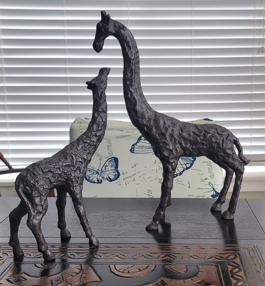 Cast Metal Giraffes Sculptures Set in Charcoal Brown Color - Etsy
