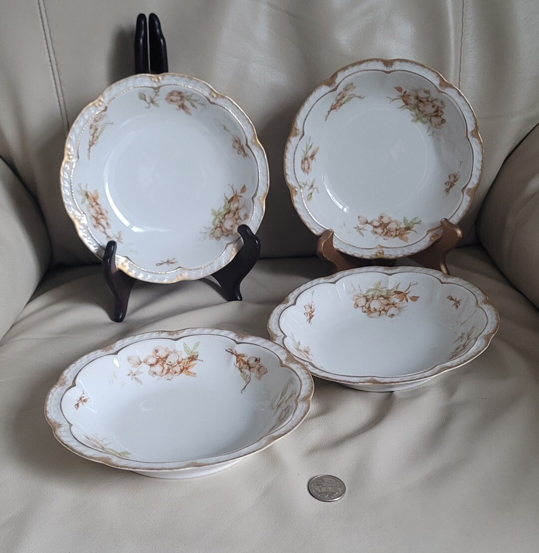 Antique Haviland Limoges France Set of 4 Rim Soup Bowls in Rose Pattern ...