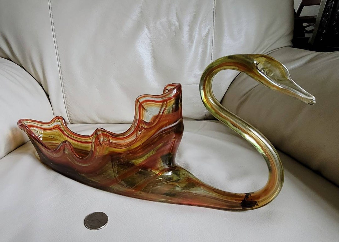 Vintage Sooner / Ozark Art Glass Swan Bowl Storage Hand-blown ...