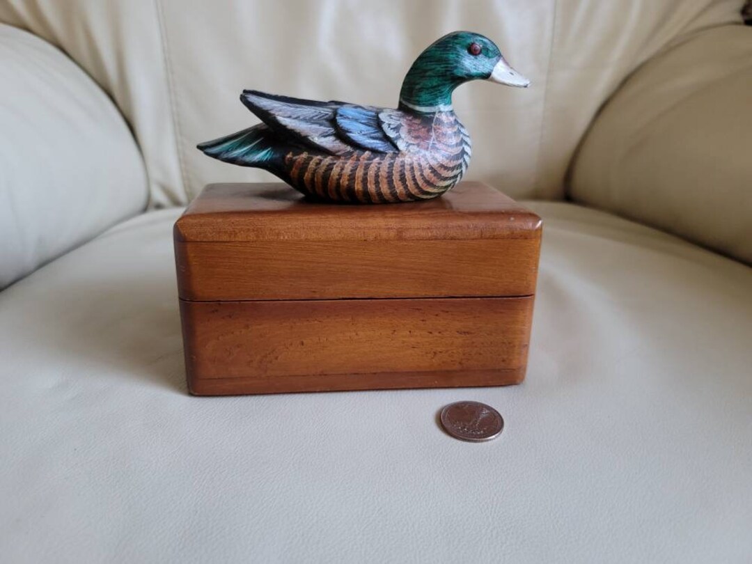 Handcrafted Wooden Lidded Box Storage With Duck Lid Accent. Holiday ...