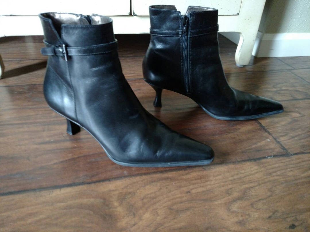 Vintage Antonio Melani Spool Heels Black Leather Ankle Boots Sz 6-1/2 ...