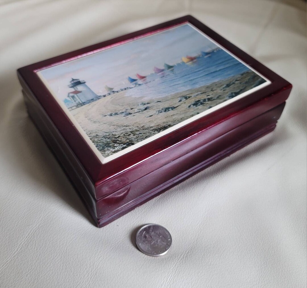 Vintage Nautical-themed Wooden Storage Box With Lighthouse and Sailing ...
