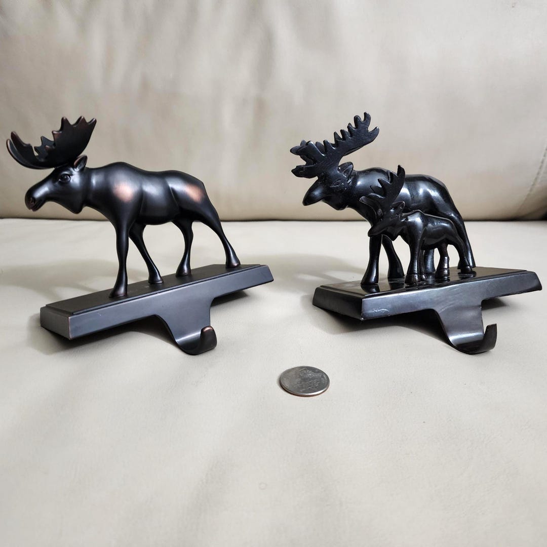 Vintage Cast Metal Moose Stocking Holders, Elder-beerman Lodge Decor ...