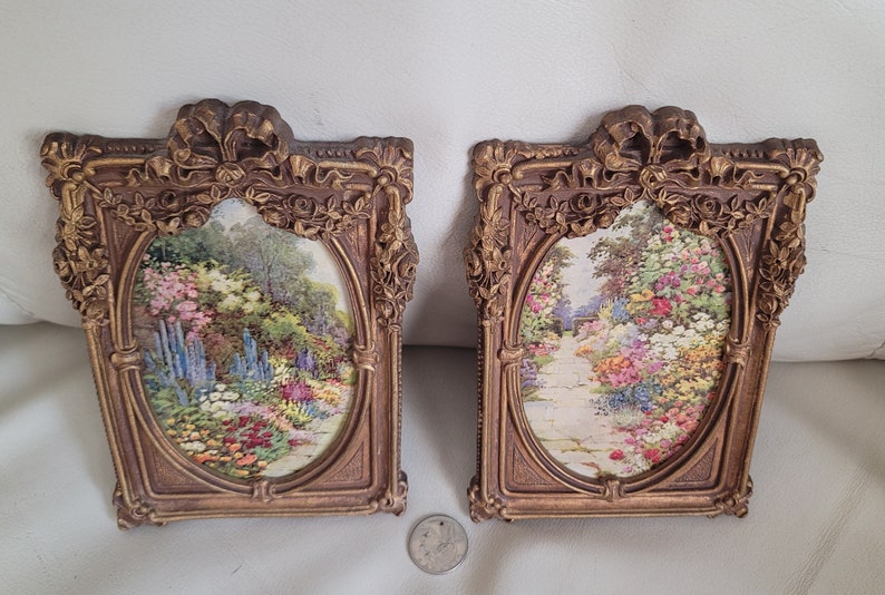 Vintage Syroco Wood Oleograph Floral Prints in an Ornate Wooden Frames ...