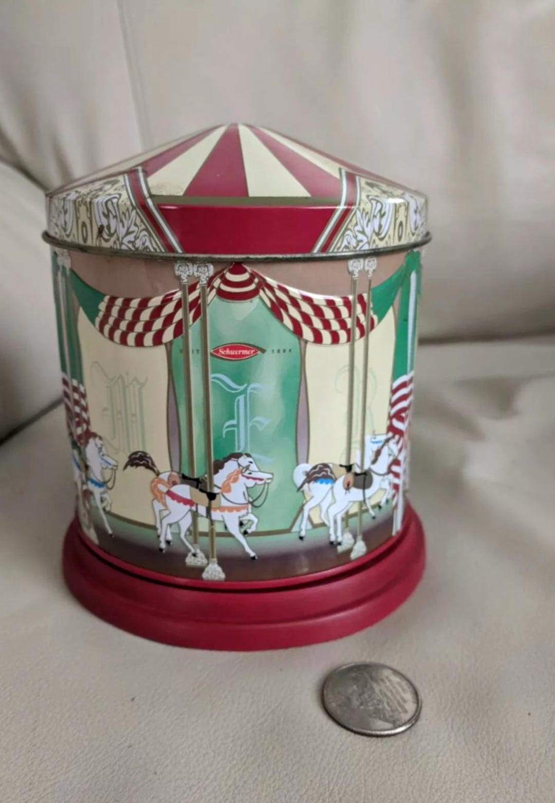 SCHWERMER Vintage Music Box Tin Storage Feine Truffelmischung Revolving ...