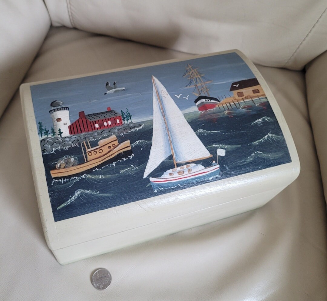 Hand Painted Wooden Treasure Chest/box With Interior Drawer and Lower ...