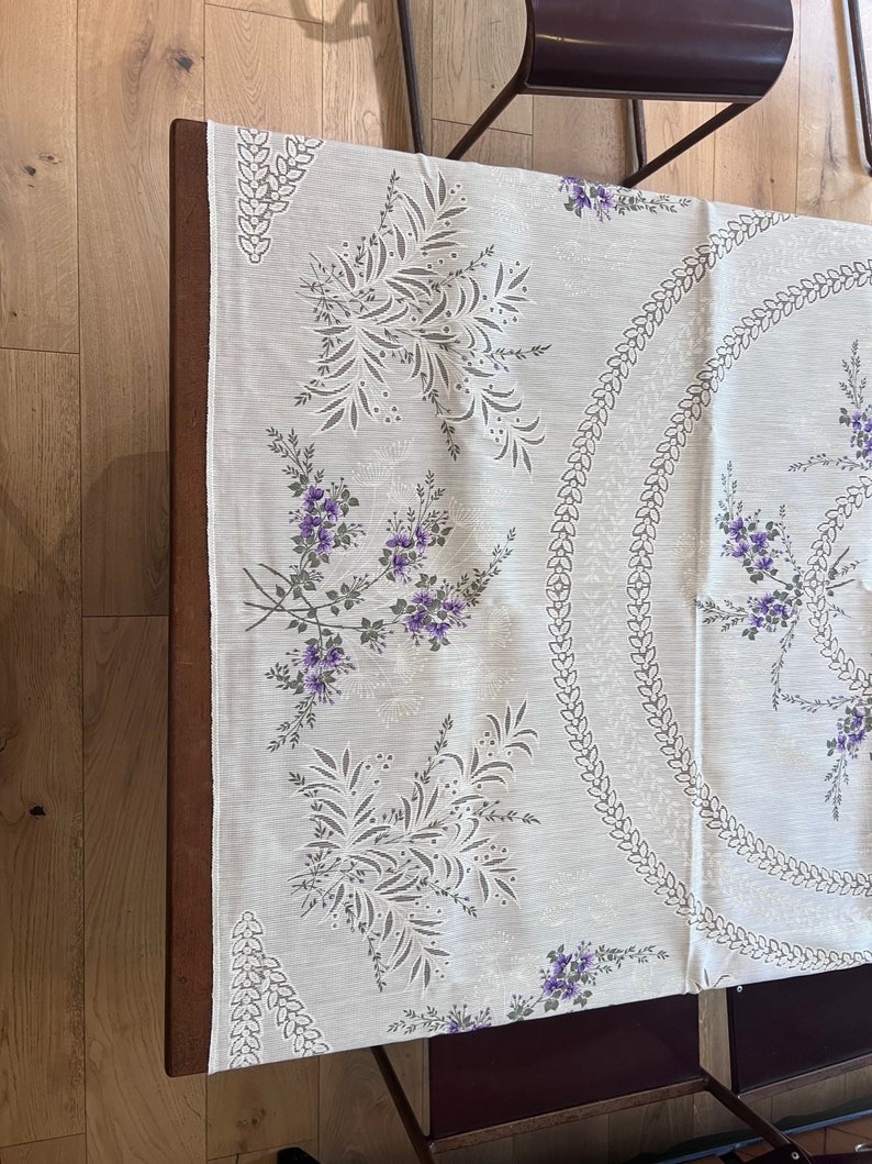 Vintage 1970s Violet Floral Tablecloth, Extra Large Vinyl Tablecloth ...