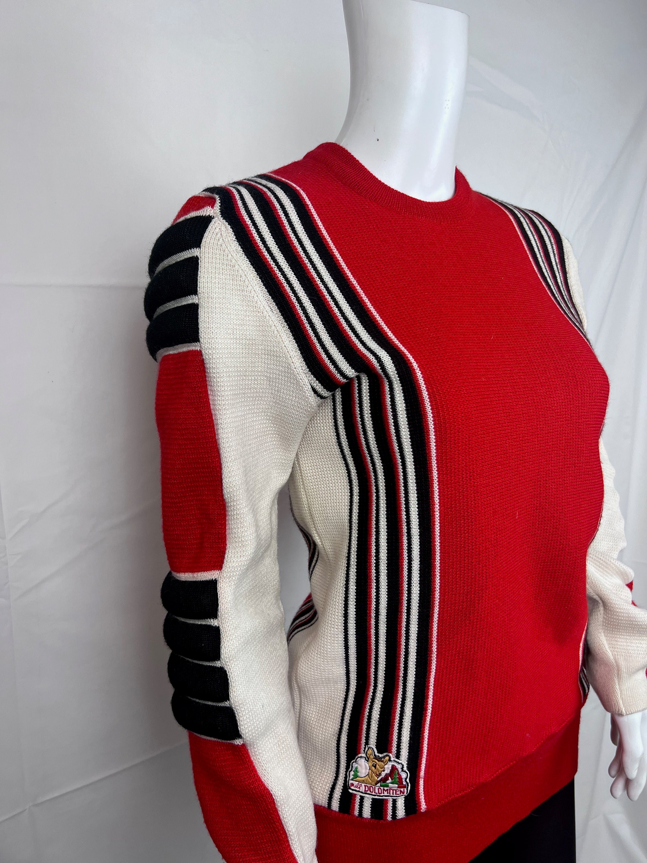 Vintage 1970s Womens Dolomiten Racing Jumper, Red, White and Black ...