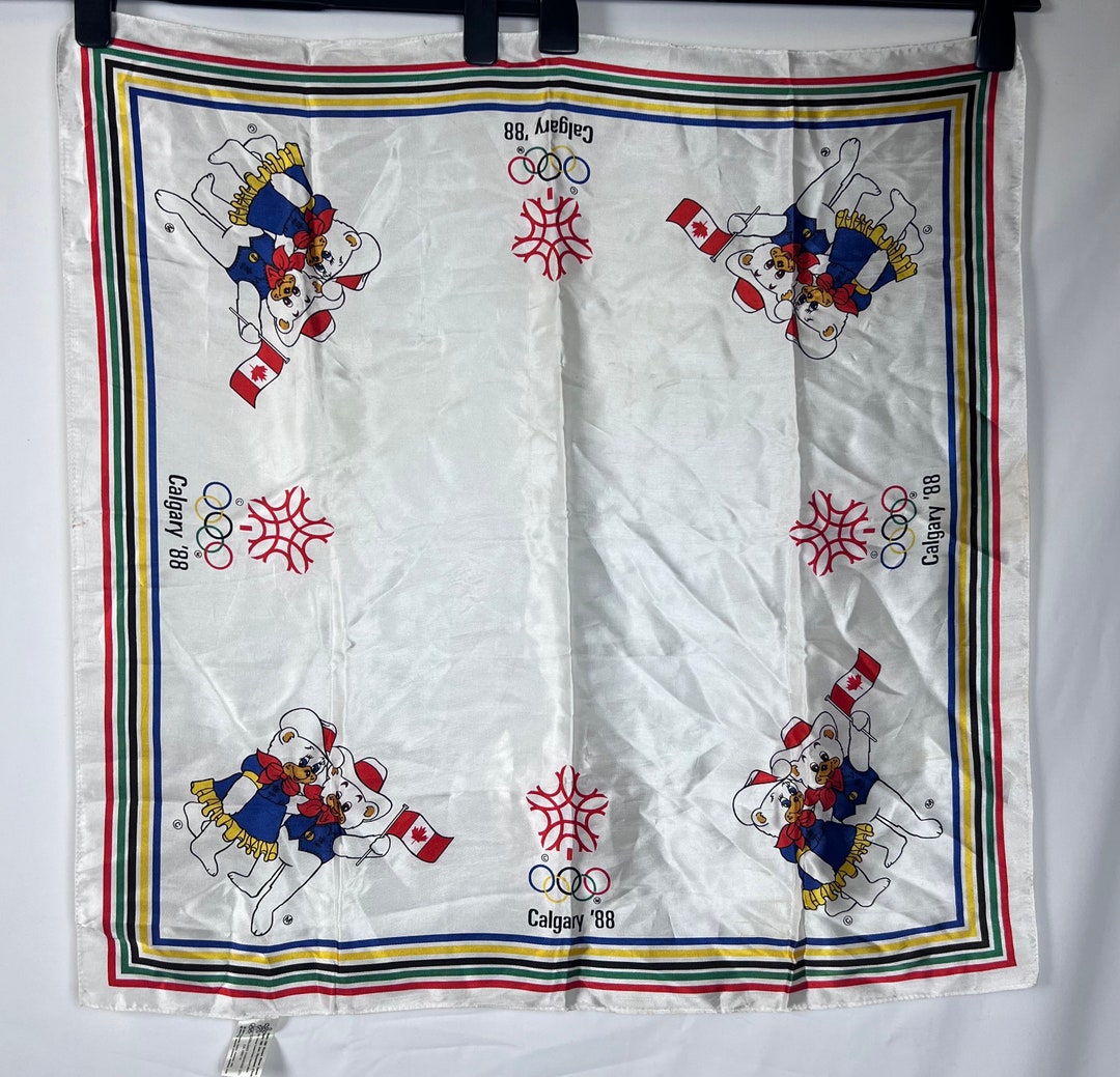 Vintage Olympic Calgary 1988 Scarf, Silk Scarf, Teddy Bear, Canada, Olympics - Etsy