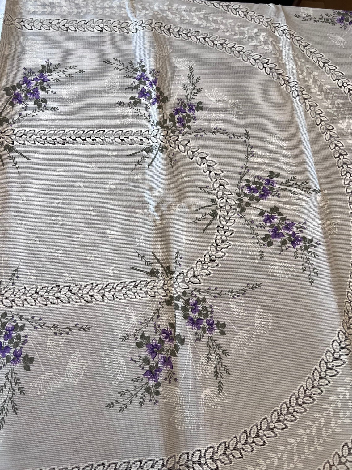 Vintage 1970s Violet Floral Tablecloth, Extra Large Vinyl Tablecloth ...