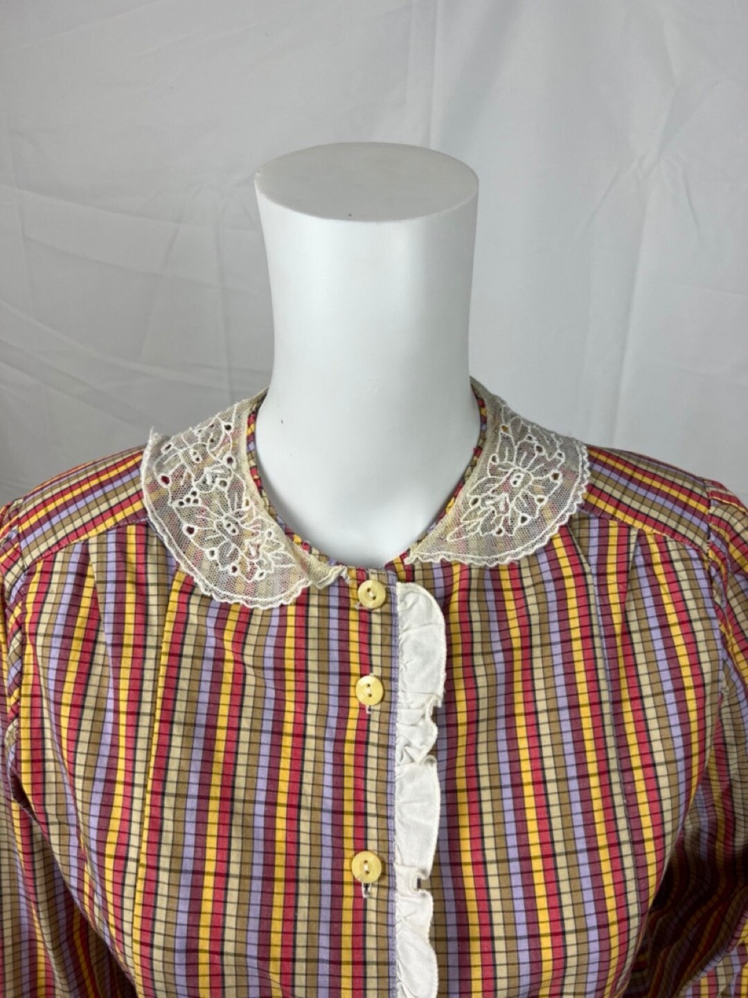 Vintage 1970s Cheque Shirt, Cute Ruffle Check Shirt - Etsy UK