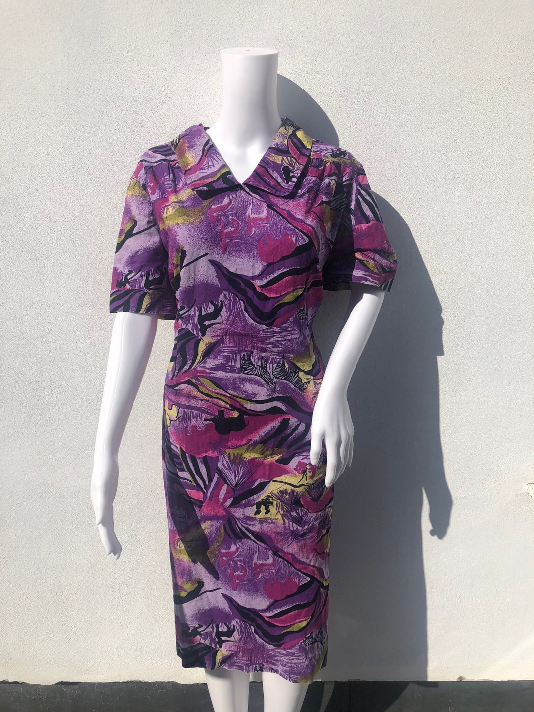 1980s Purple African Safari Print Dress - Etsy