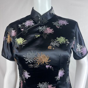 Vintage Black Floral Cheongsam Chinese Dress, Floral Pattern, Silk ...