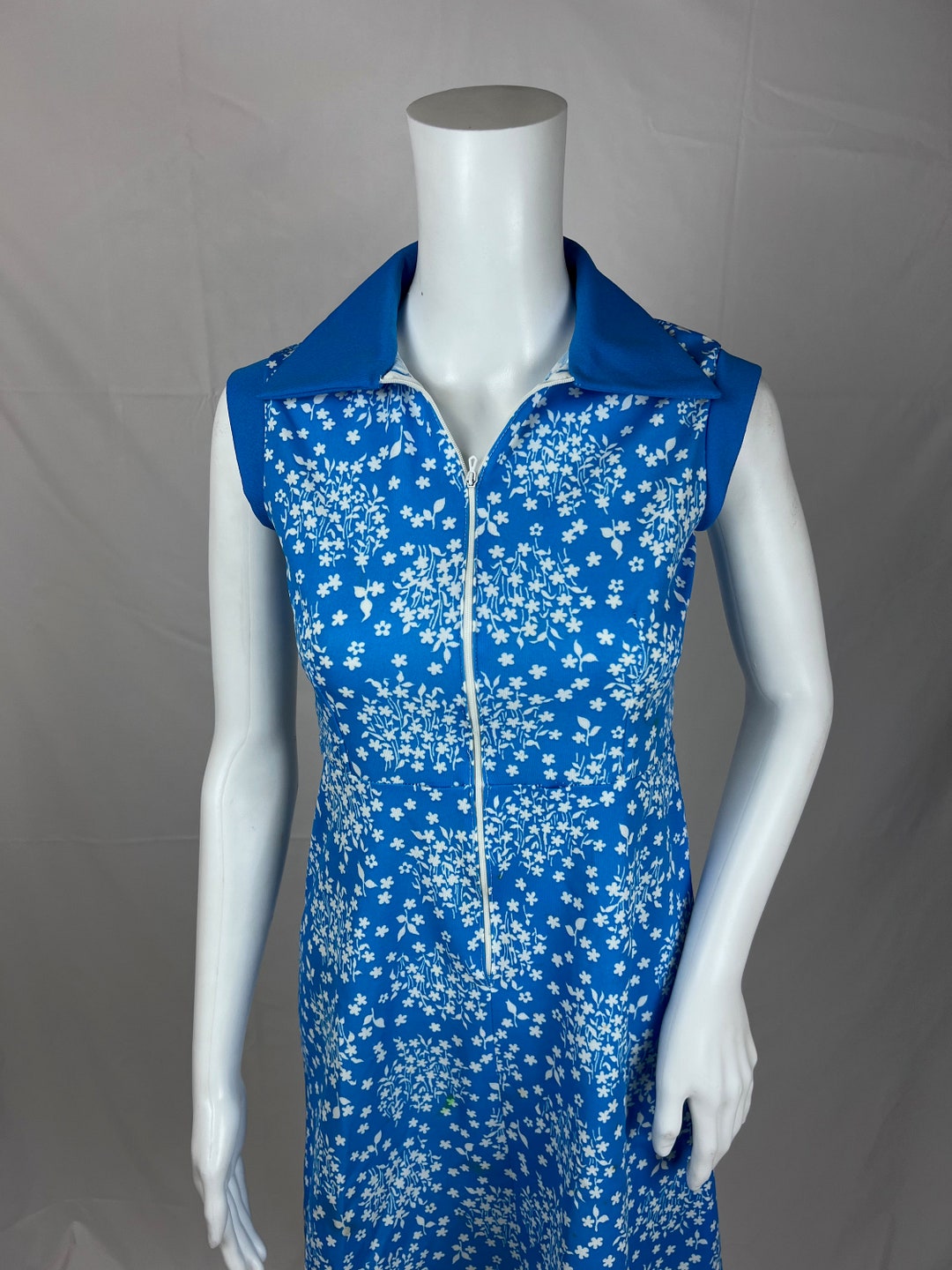 Vintage 1970s Bright Sky Blue Mini Dress/ Vintage Summer Dress ...