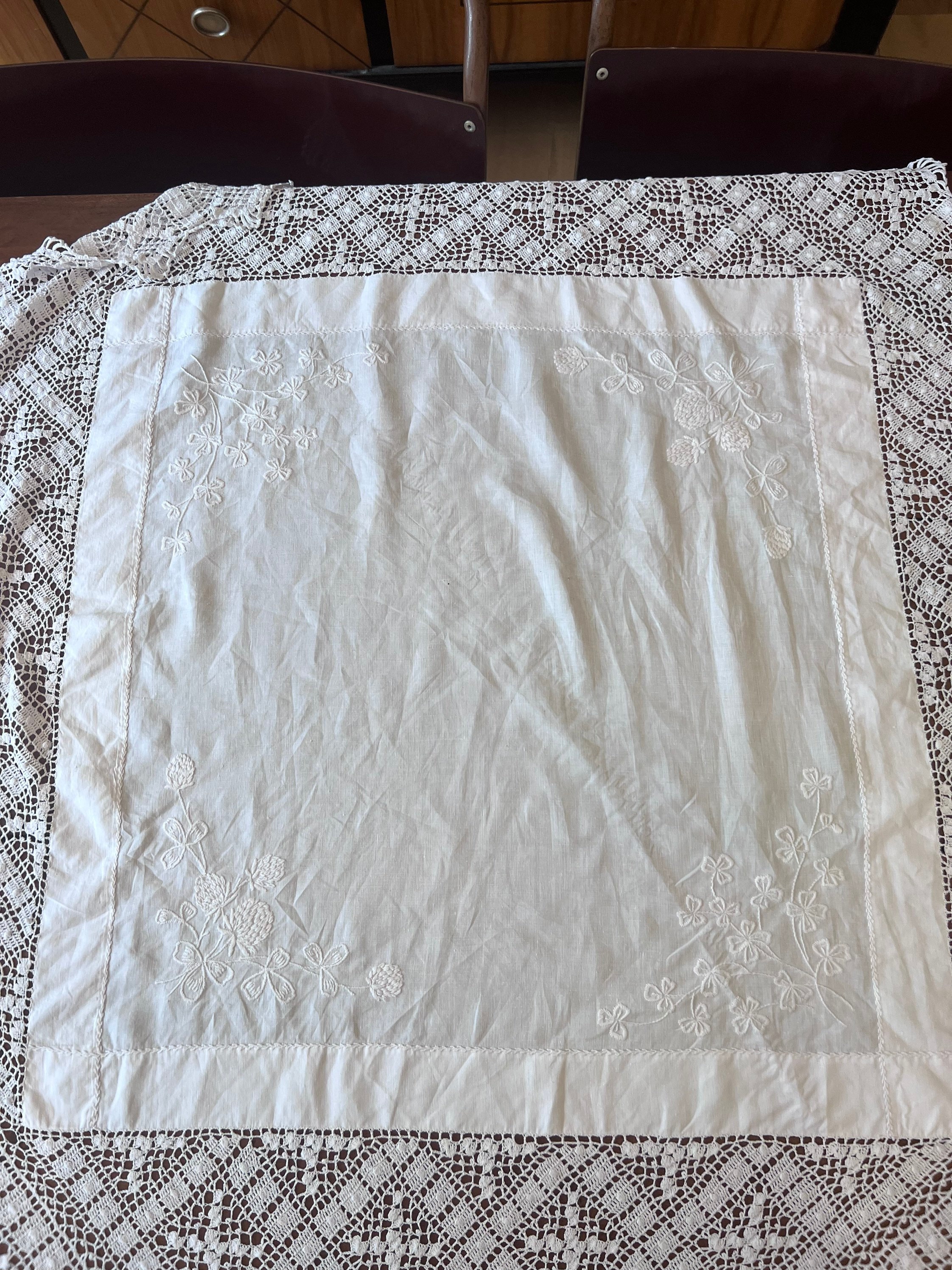 Vintage 1900s Square White French Tablecloth, Large Skirt, Handmade ...