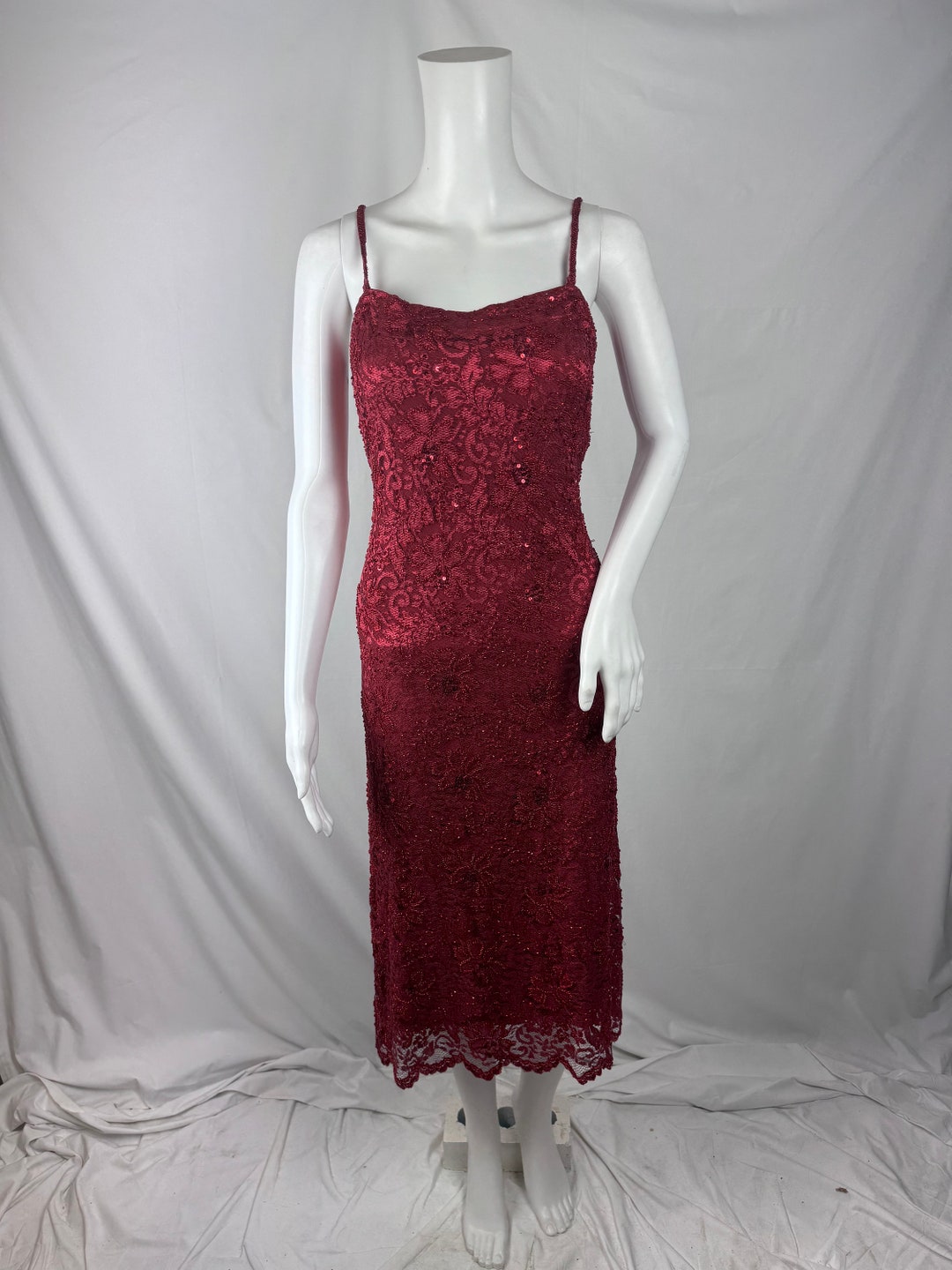 Beautiful 1990s Phase Eight Red Lace Dress, Sequin Dress, Slinky. Size ...